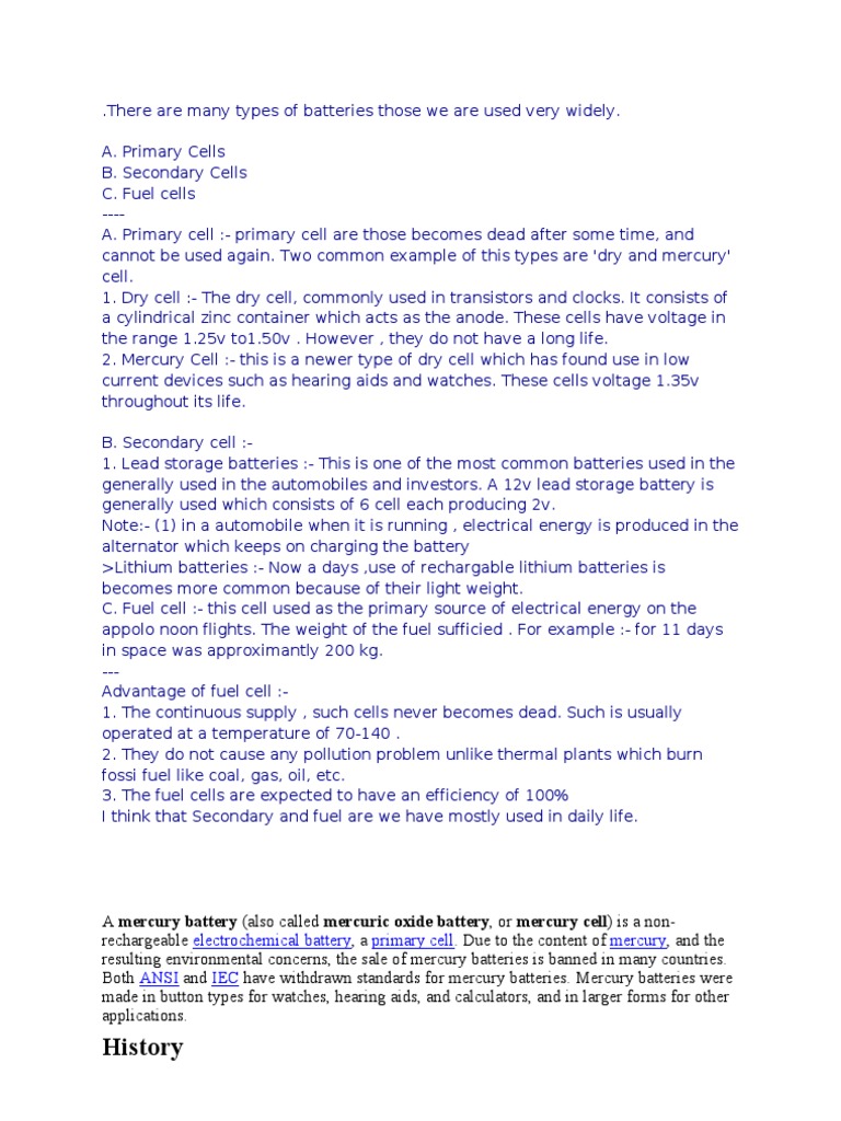 Commercial Cells and Batteries | PDF | Materials | Chemical Elements