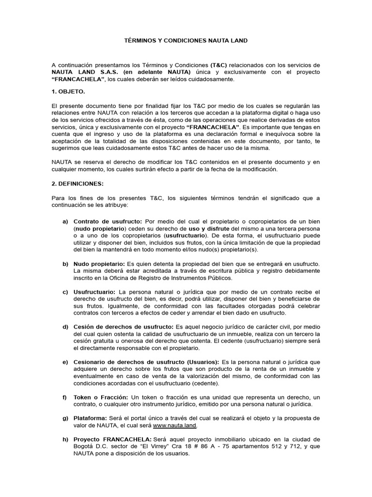 Terminos Condiciones Francachela Nauta | PDF | Propiedad | Propiedad intelectual