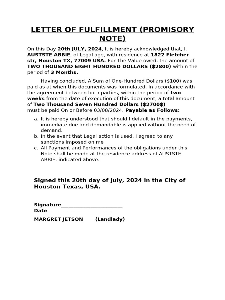 Letter of Fulfillment | PDF