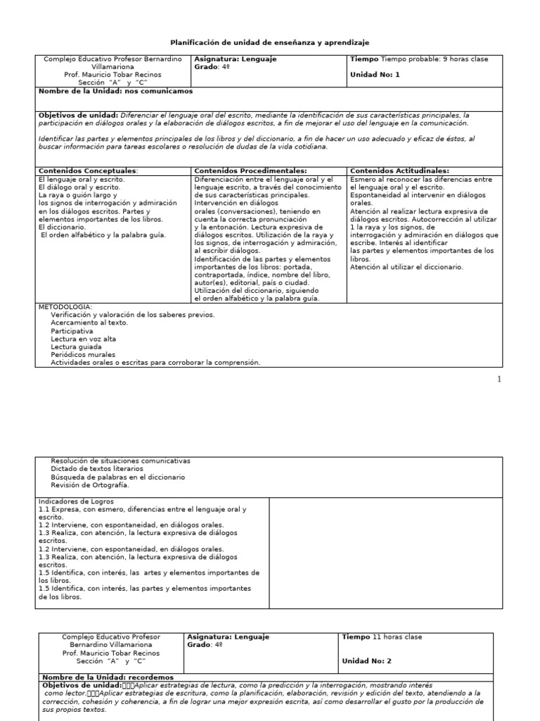 Planificación de Cuarto Grado Completa-1 | PDF | Poesía | Verbo