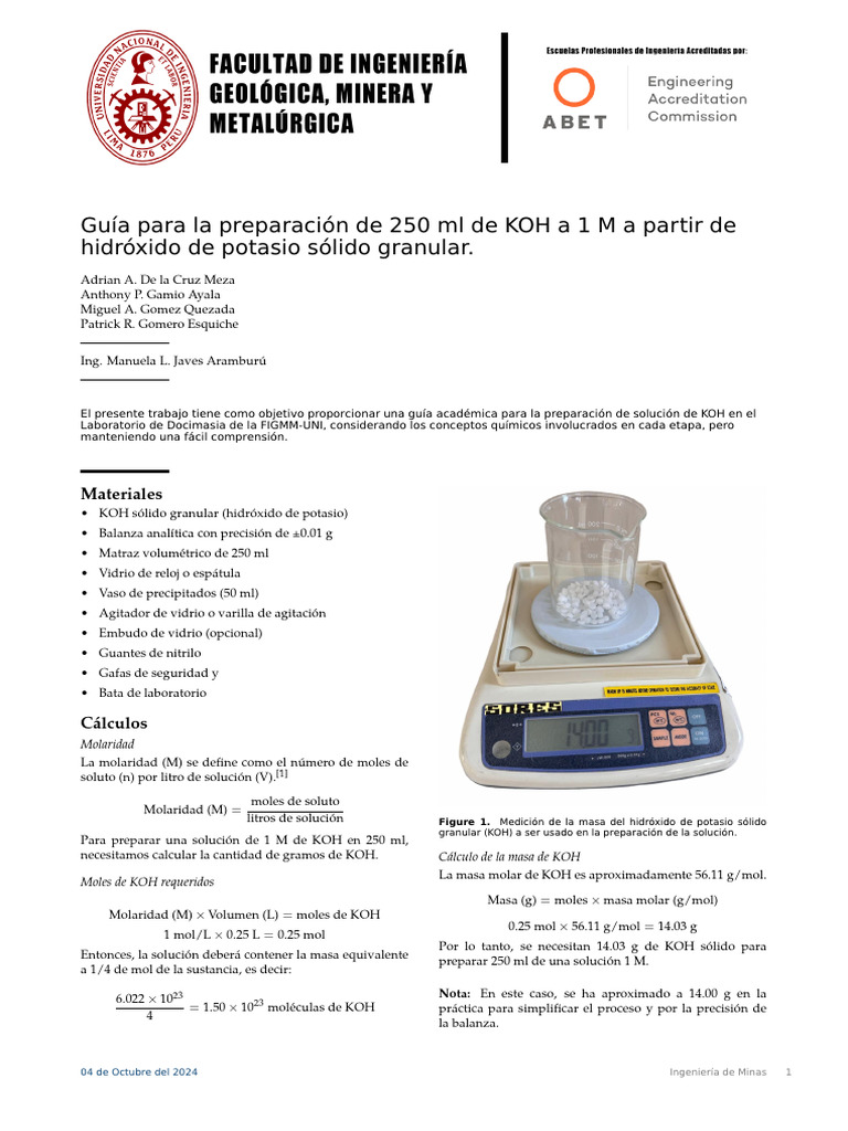 Guía para La Preparación de Solución de Hidroxido de Potasio (KOH) | PDF | Concentración | Mole ...