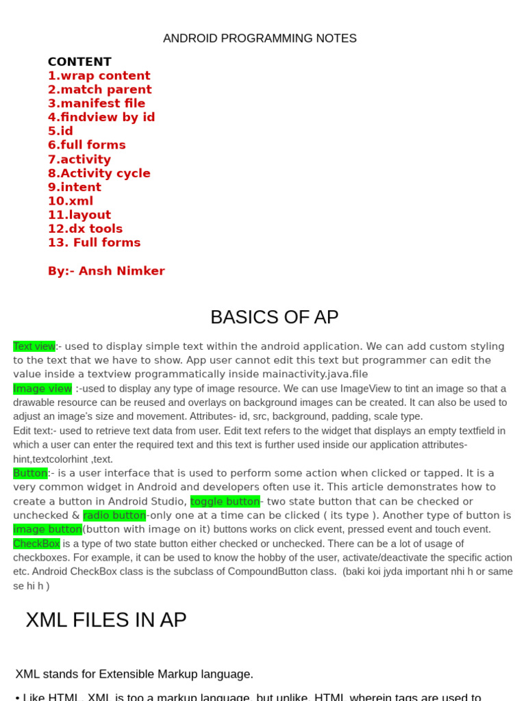 ANDROID PROGRAMMING NOTES | PDF | Page Layout | Xml ANDROID PROGRAMMING NOTES | PDF | Page Layout | Xml