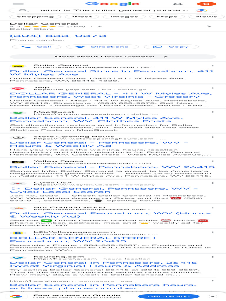 What is the Dollar General Phone Number in Pennsboro - Google Search ...