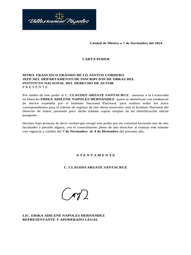 CARTA PODER CLAUDIO ARZATE-firma | PDF