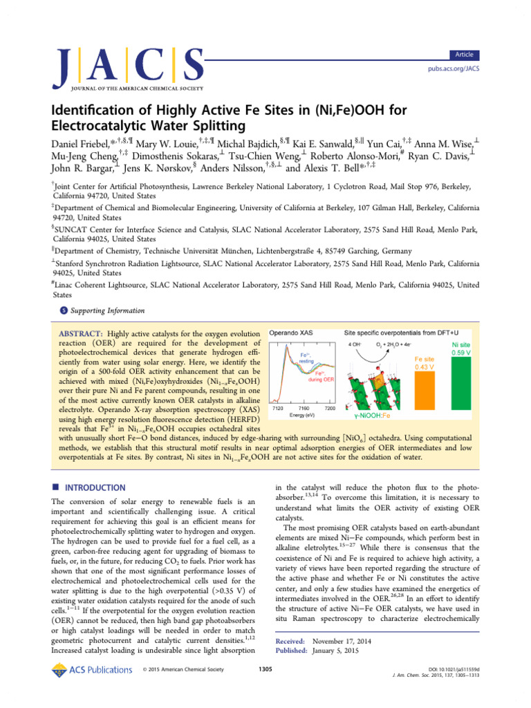 Identification Of Highly Active Fe Sites In Ni Fe Ooh Forelectrocatalytic Water Splitting Pdf