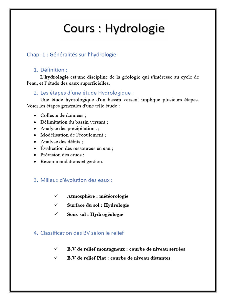 Cours Hydrologie PDF | PDF | Débit (hydrologie) | Inondation