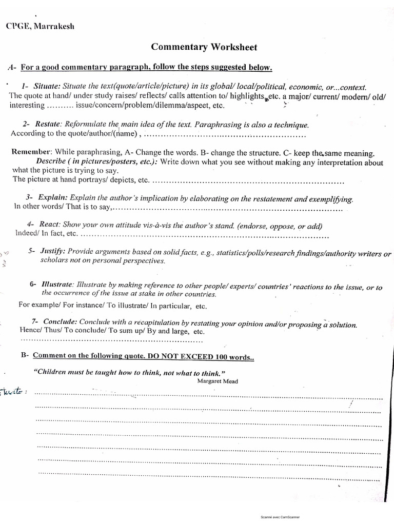 02) Commentary Worksheet | PDF