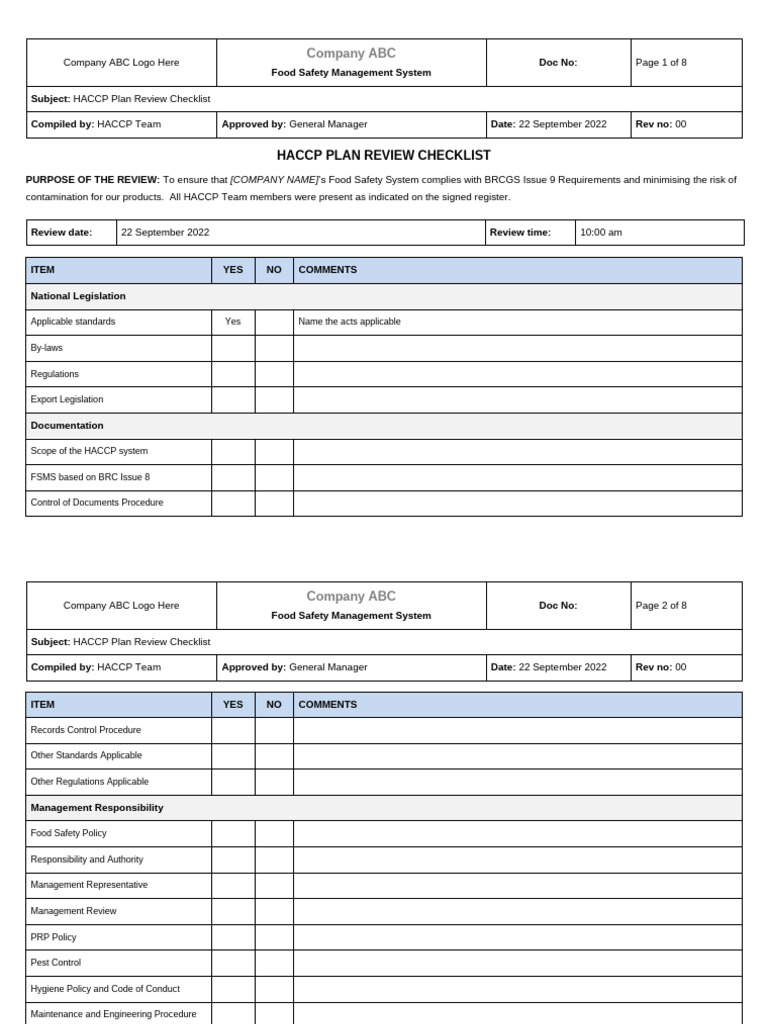BRCGS-Issue-9-HACCP-Plan-Review-Checklist | PDF | Food Safety | Hazard Analysis And Critical ...