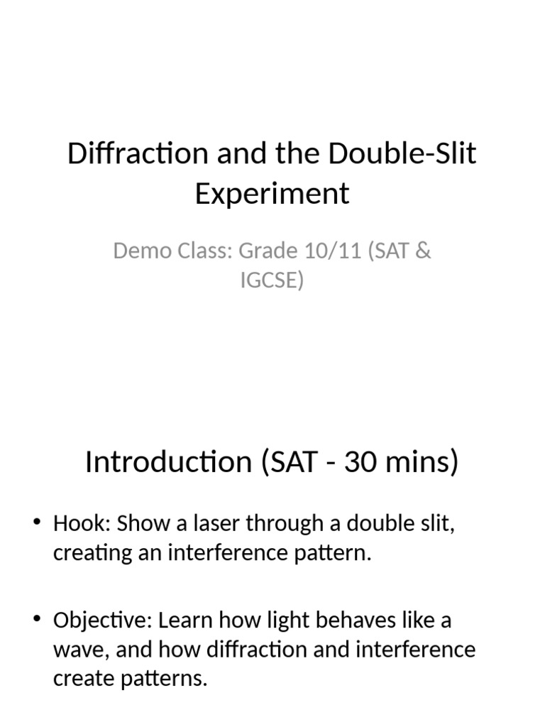 Diffraction Double Slit Experiment Demo Class | PDF