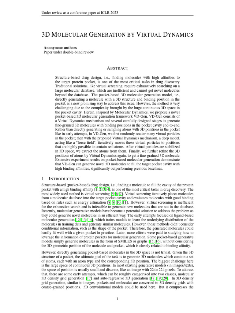 3D Molecular Generation by Virtual Dynamics (2024) | PDF | Drug Design ...