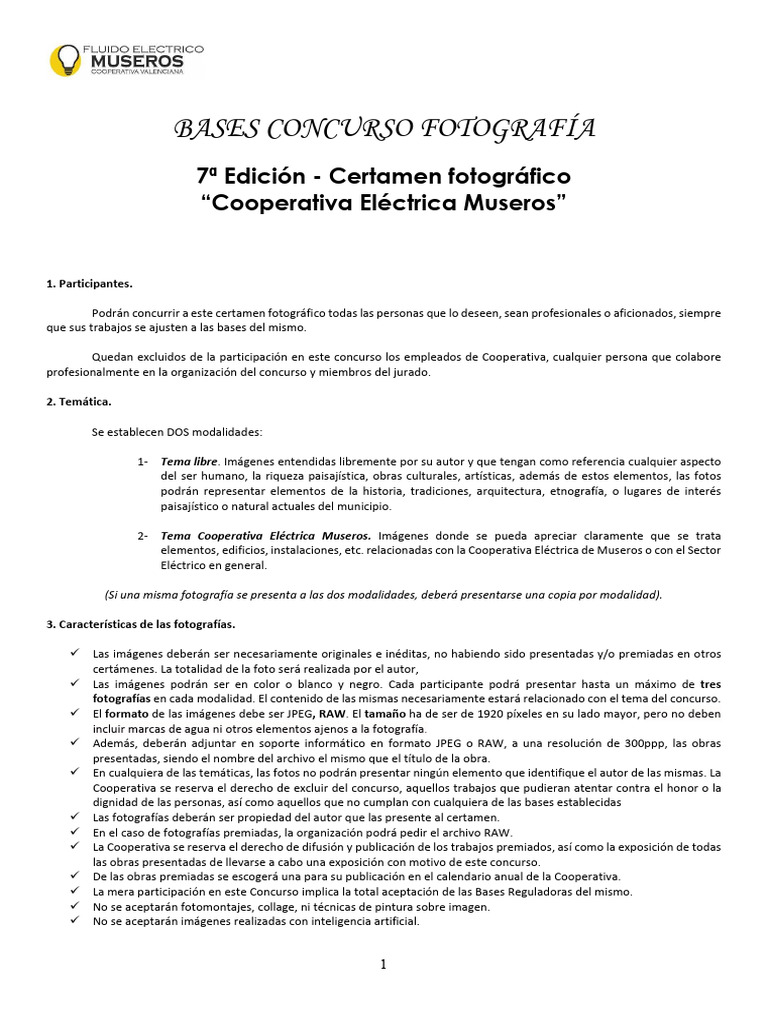 Bases VII Concurs Fotografia Cooperativa Electrica Museros | PDF ...
