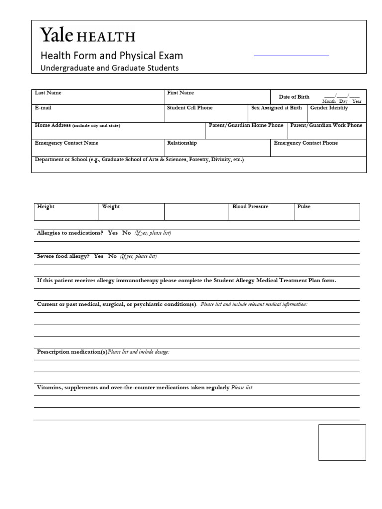 Health Form - Physical Exam - Undergrad-Grad 4-6-23 | PDF | Physical ...