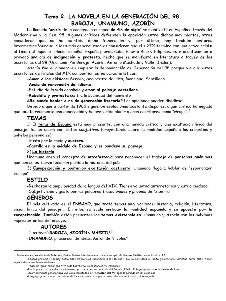 Tema 2. Generación Del 98 | PDF | Novelas