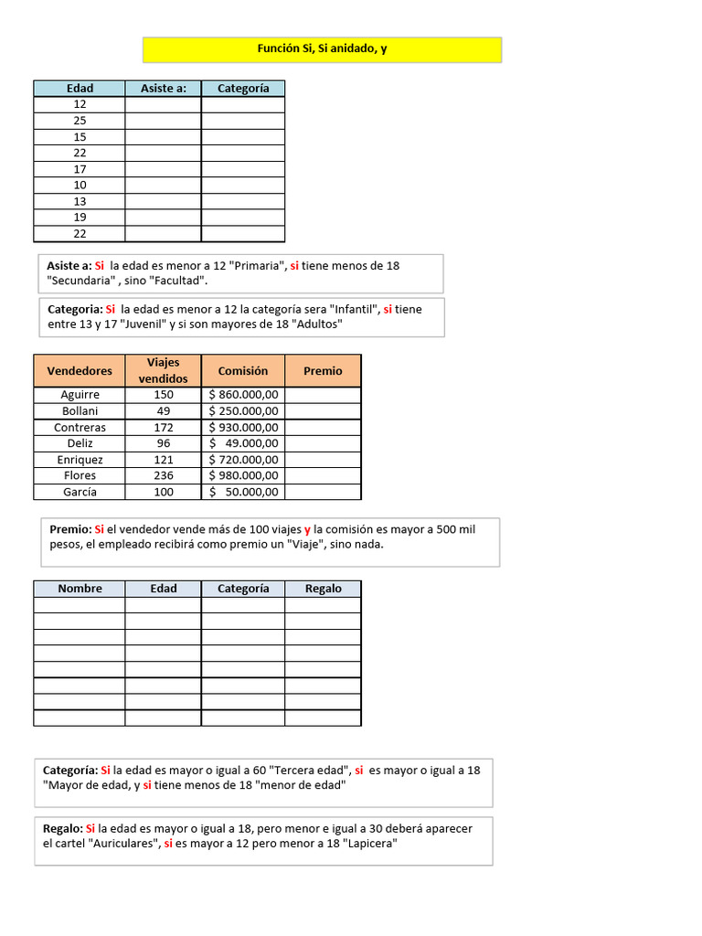 TP1 3° Año Repaso Fcion Si, Si Anidada, y | PDF