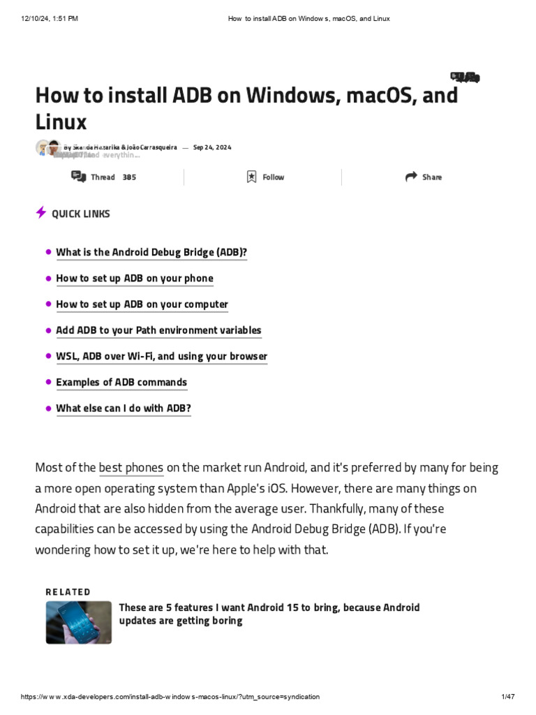 How to install ADB on Windows, macOS, and Linux use this one | PDF | Android (Operating System ...