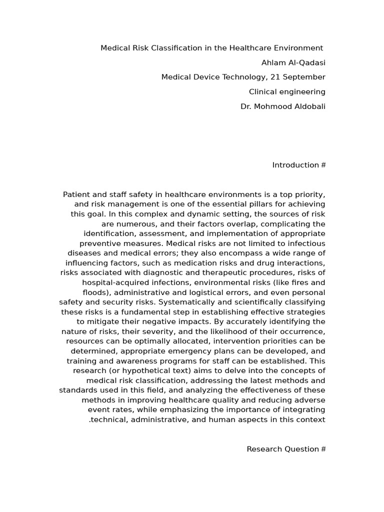 Classified The Medical Risk | PDF | Risk | Risk Management
