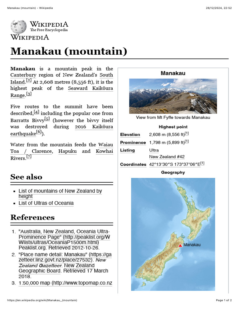 Manakau (mountain) | PDF | Mountains | Geography