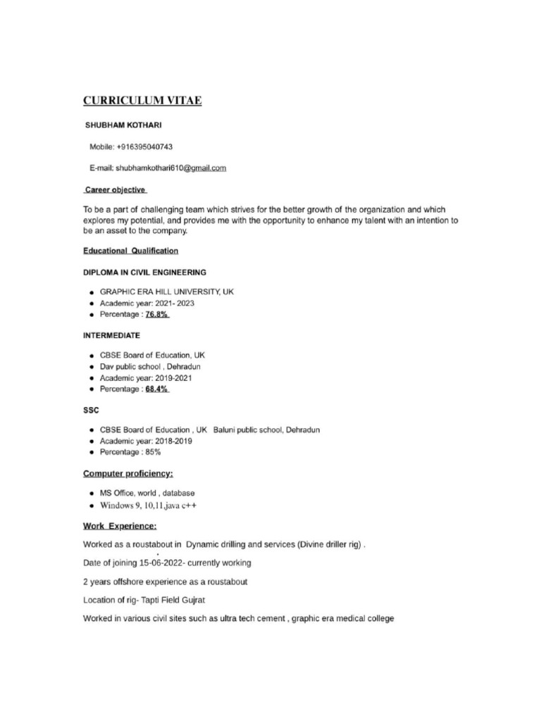 Oil Field CV | PDF