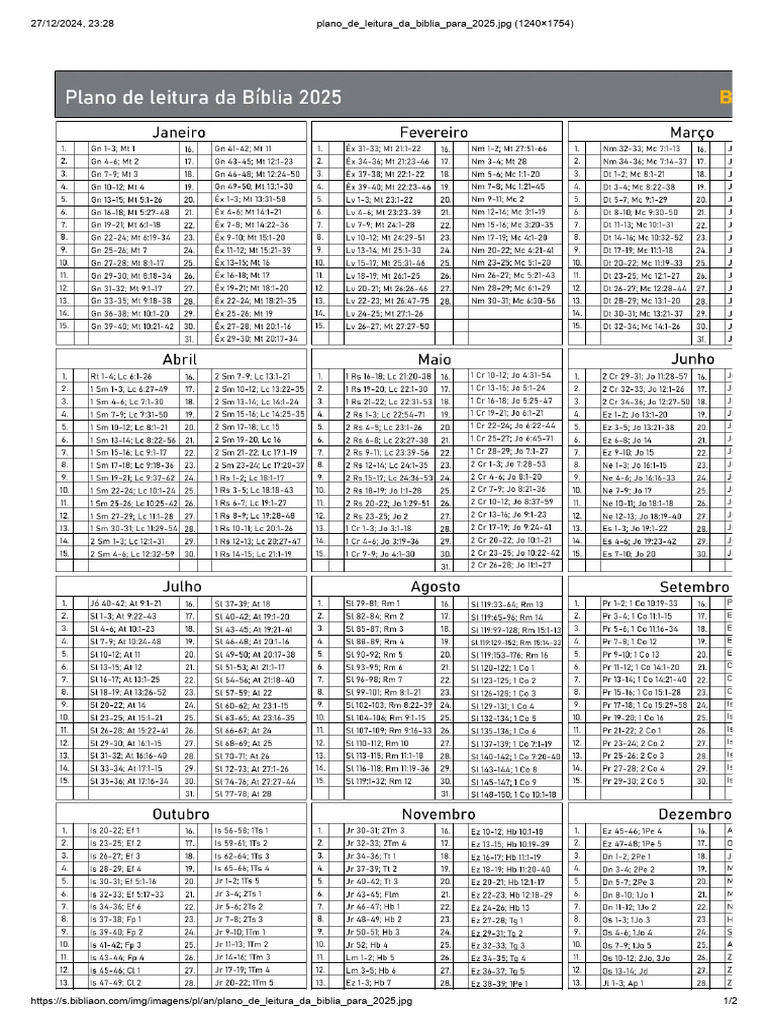 Plano de Leitura Da Biblia para 2025 | PDF