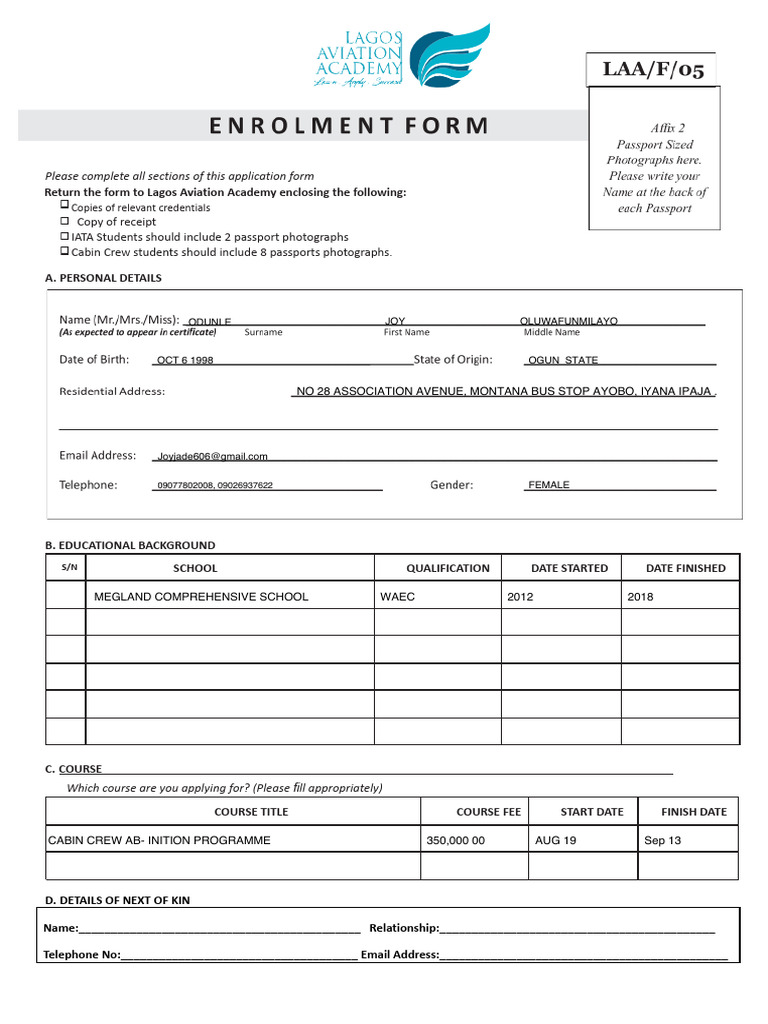LAA Application Form for Training | PDF