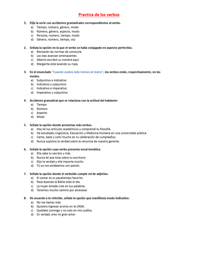 Practica de Los Verbos | PDF