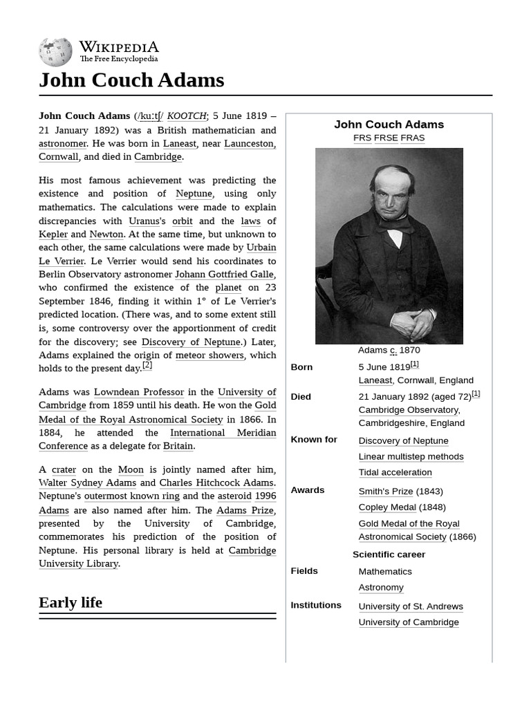 John_Couch_Adams | PDF | Planetary Science | Solar System