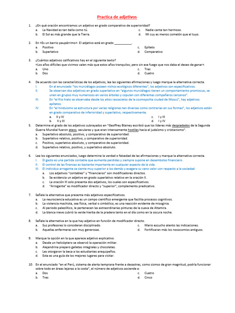 Practica de Adjetivos 1 | PDF | Adjetivo