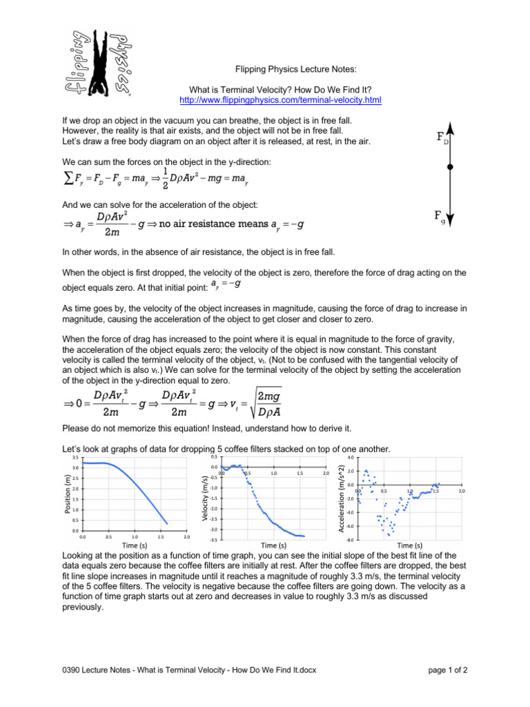0390 Lecture Notes - What Is Terminal Velocity - How Do We Find It ...