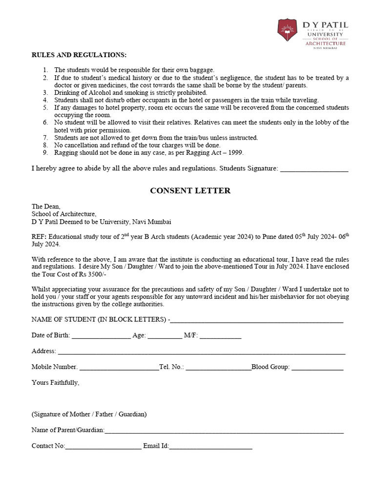 Soa Tour 2024 Noc and Consent | PDF