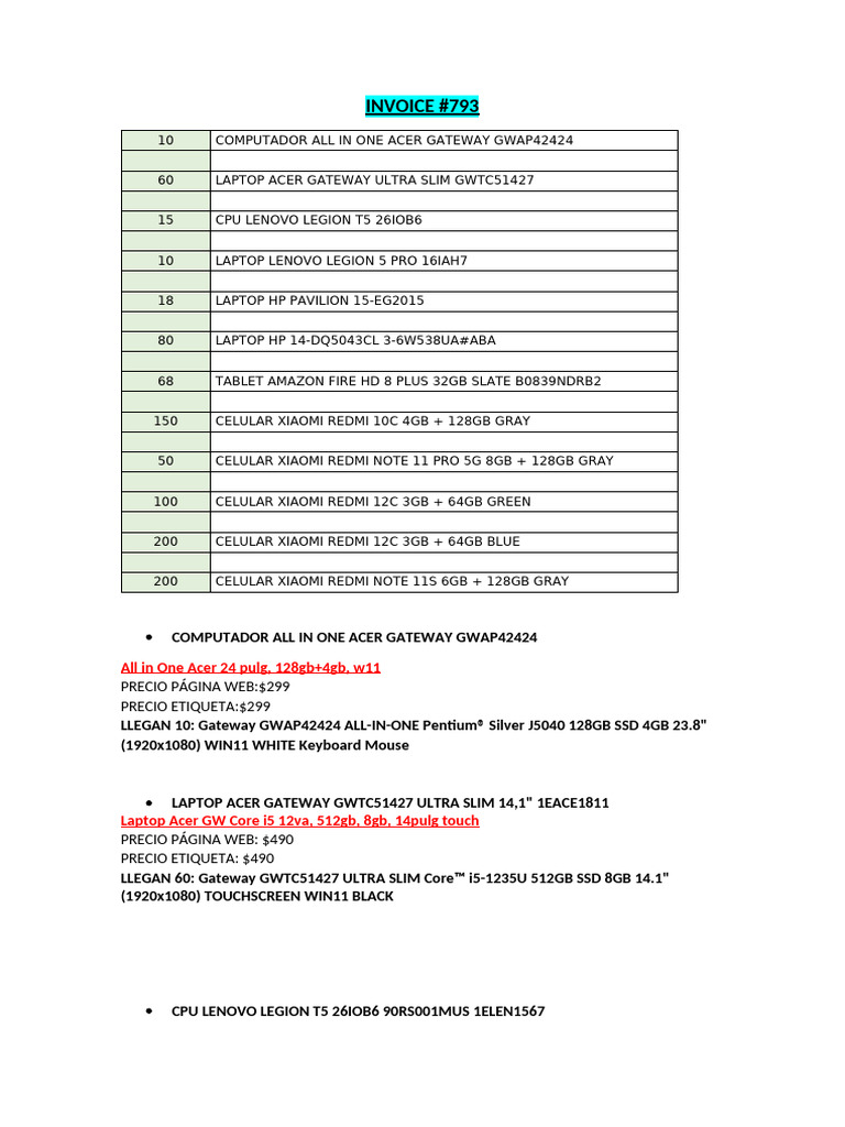 Publicación Invoice #793 | PDF | Electrónica de consumo | Equipo de oficina