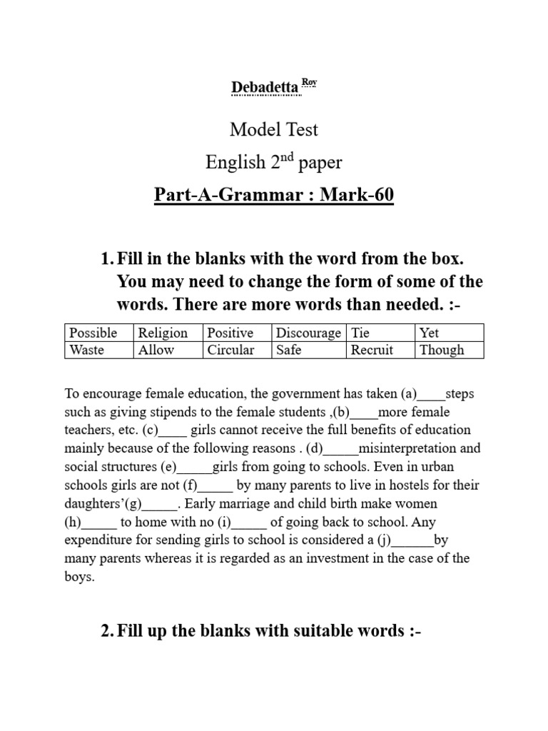 shew english 2nd paper (1) | PDF