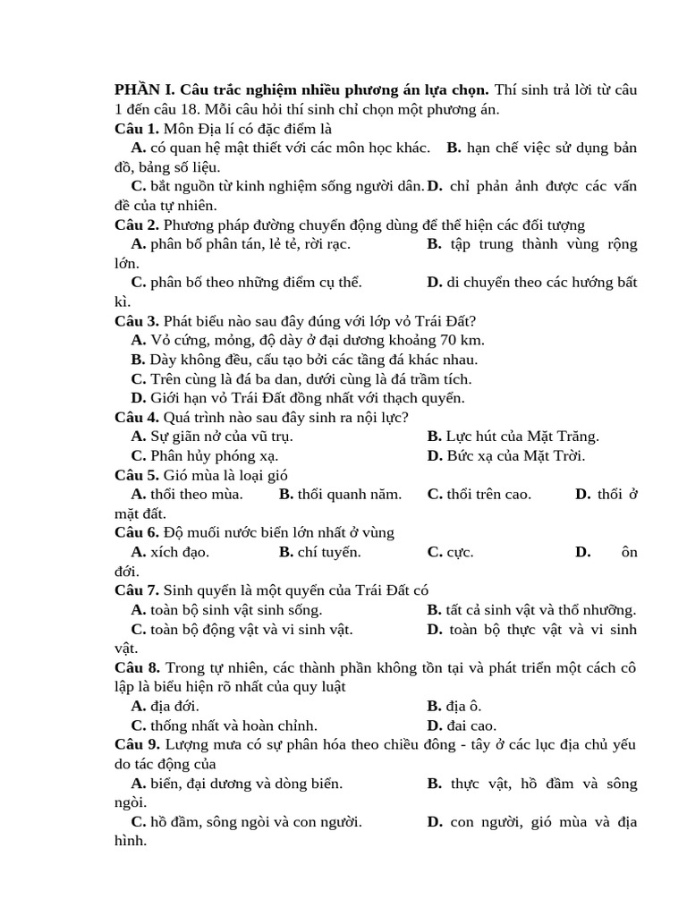 ĐỀ CƯƠNG HK I-K10 | PDF