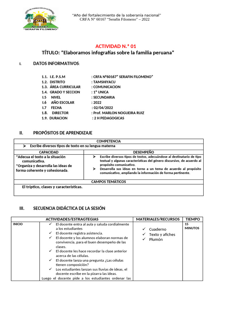 Infografías sobre la Familia Peruana | PDF | Evaluación | Importar