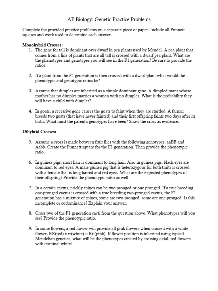 Genetic Practice Problems Answer Key | PDF | Dominance (Genetics ...