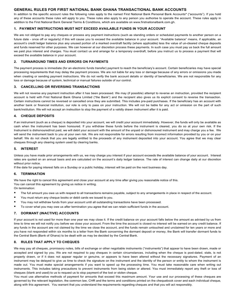 Ghana Terms and Conditions Transactional Bank Accounts | PDF | Cheque ...