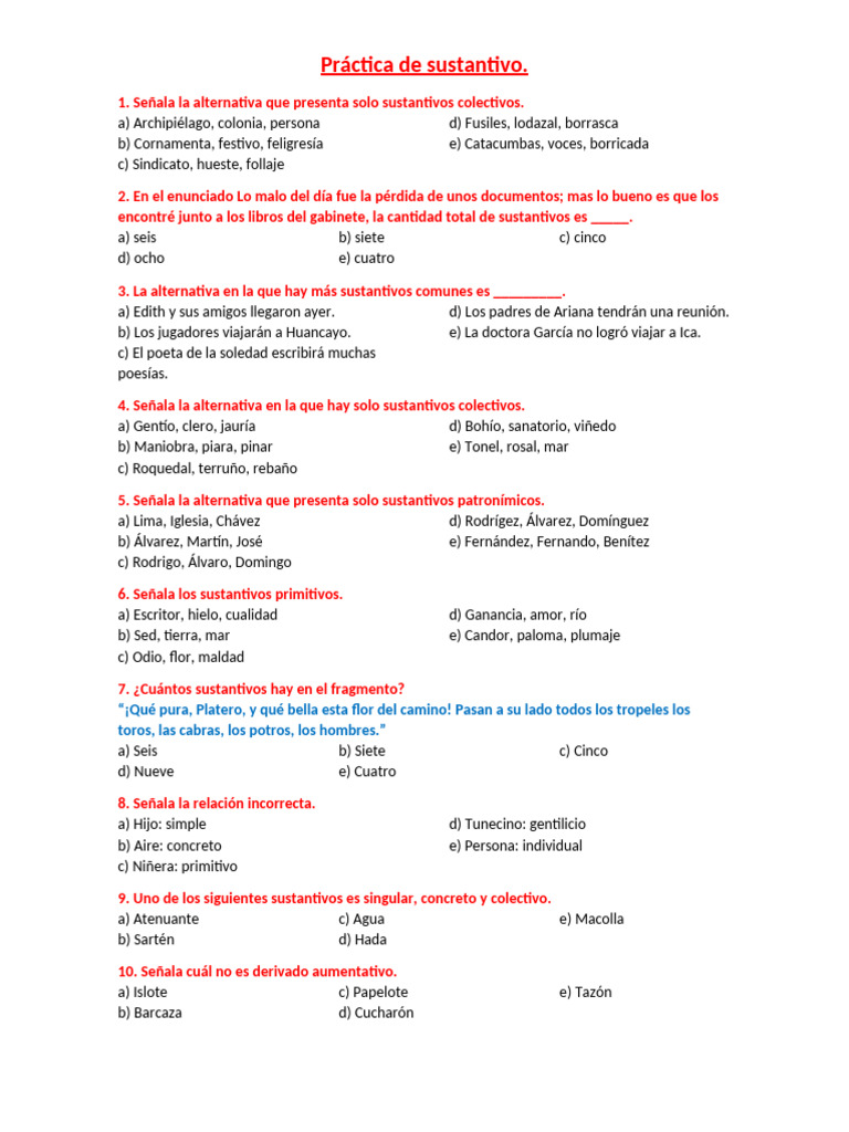 Practica de Sustantivo 1 | PDF | Morfología Lingüística