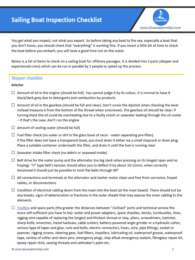 Boat Inspection Checklist | PDF | Electrical Connector | Rigging