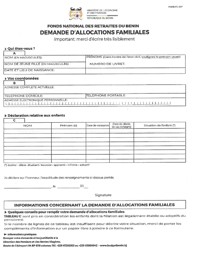 Formulaire Allocations Familiales | PDF