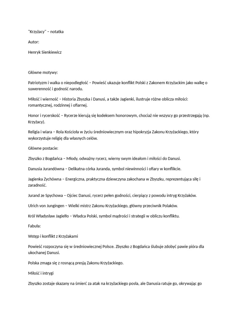 Krzyzacy Notatka | PDF