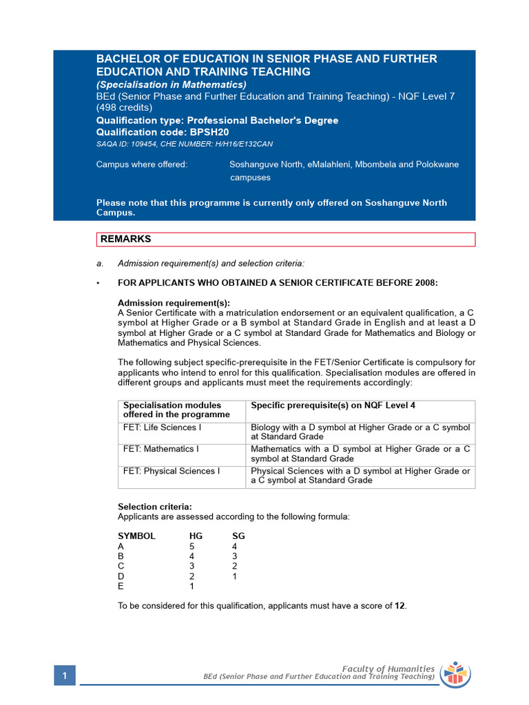 BEd in Senior Phase Maths Education | PDF | Equations | Chemistry