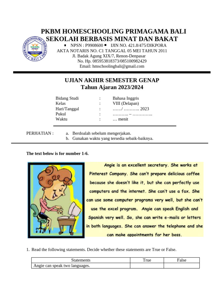 Bahasa Inggris Kelas 8 SMT 1 | PDF