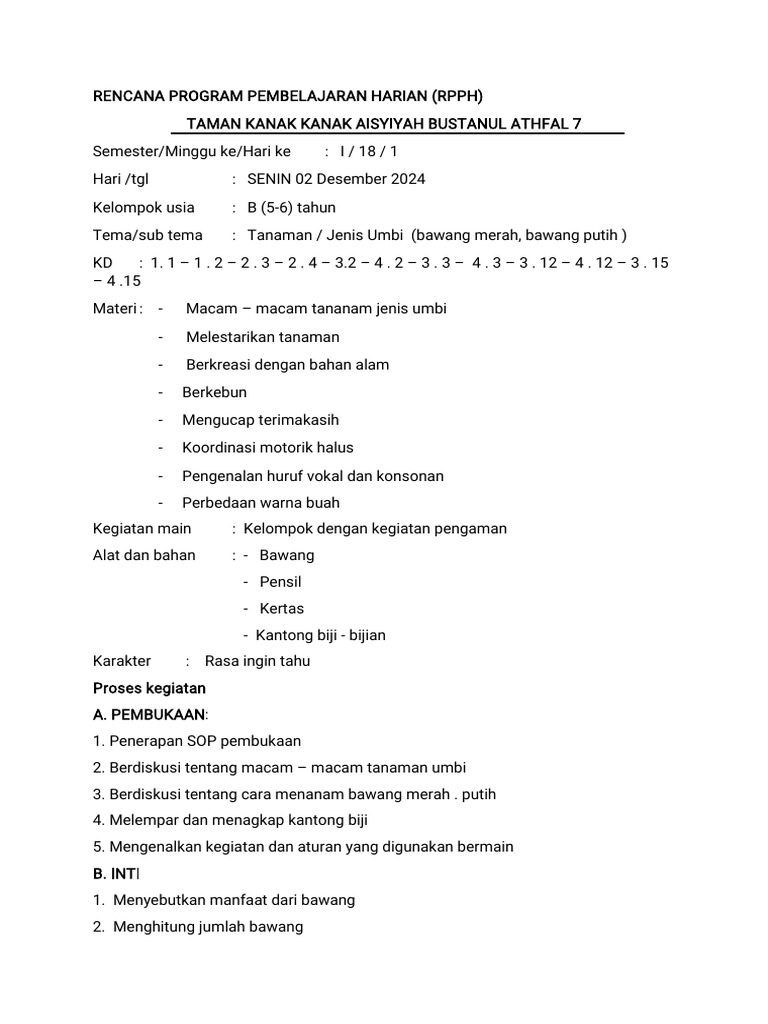 Rencana Program Pembelajaran Harian | PDF