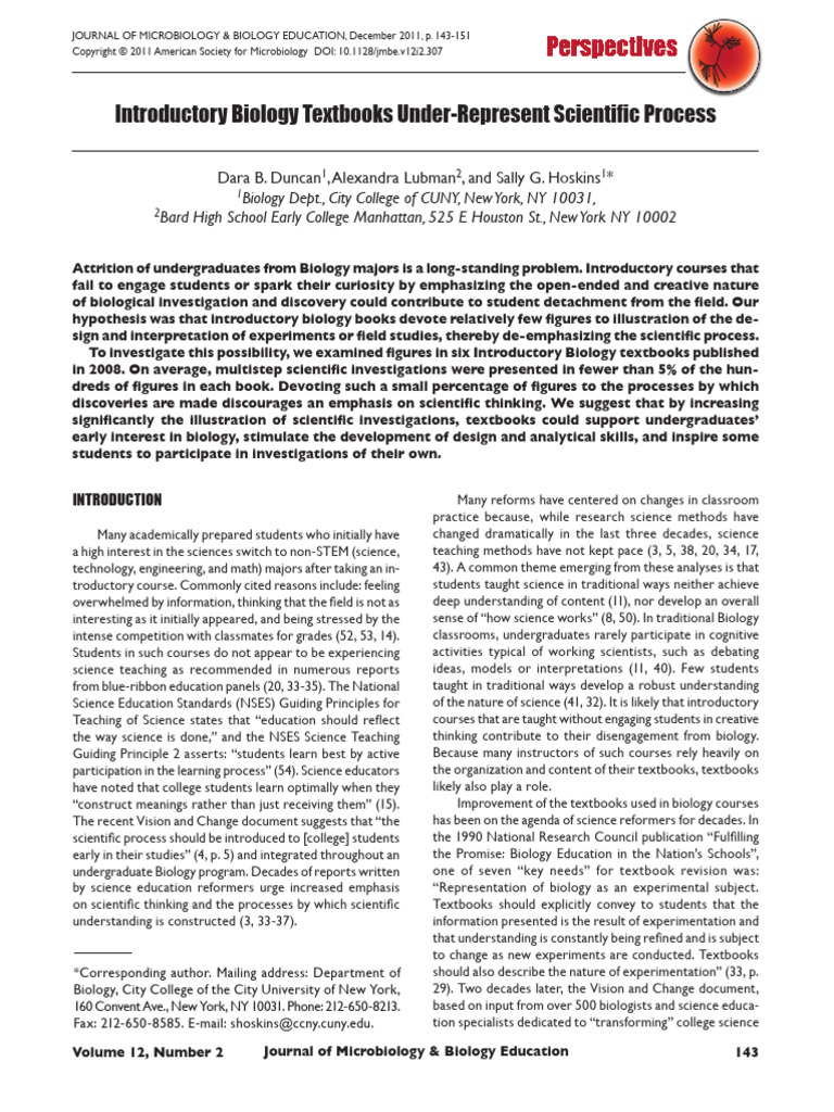 Duncan Et Al 2011 Introductory Biology Textbooks Under Represent ...