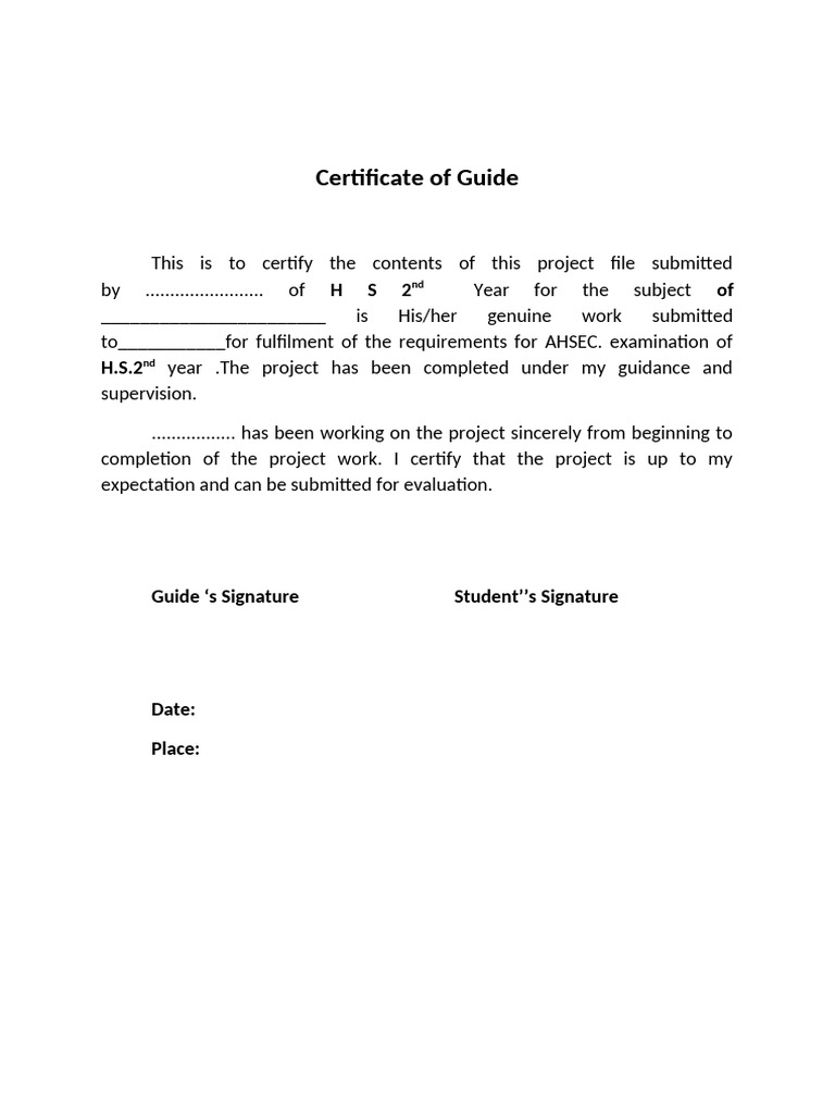 AHSEC Project Certificate Template | PDF