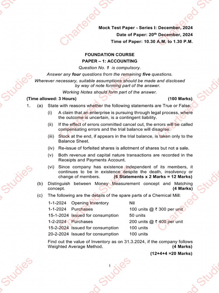 CA_Foundation_PAPER_–_1_ACCOUNTING_MTP_Series_1_Question_Paper_For | PDF