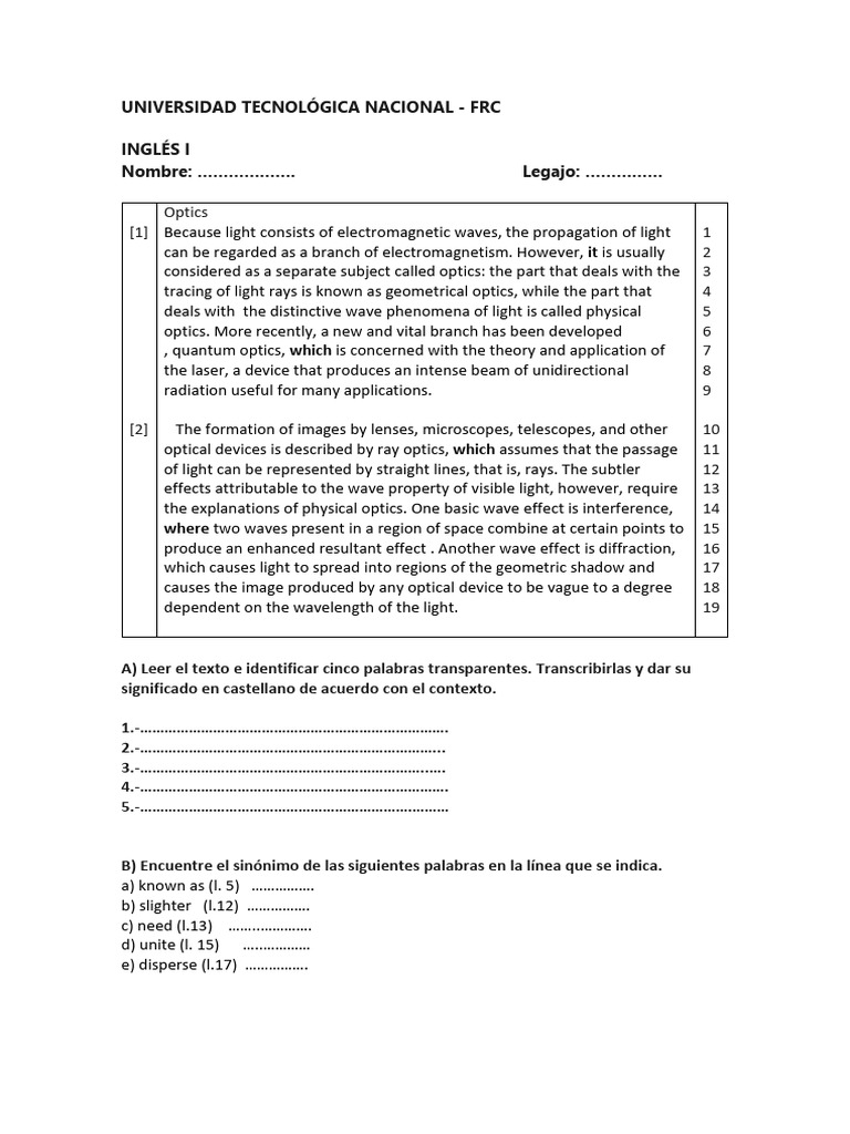 Ingles Simulacro 2024 | PDF | Optics | Light