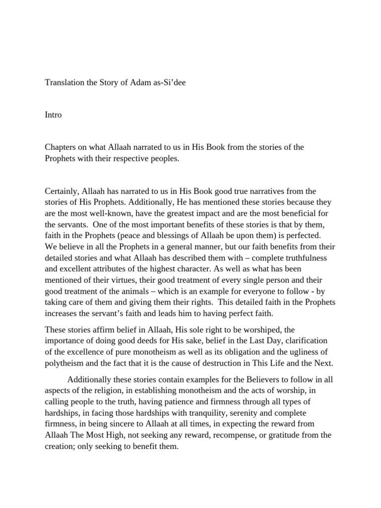 Intro Story of Adam Nuh Hud Saalih | PDF | Prophets And Messengers In ...