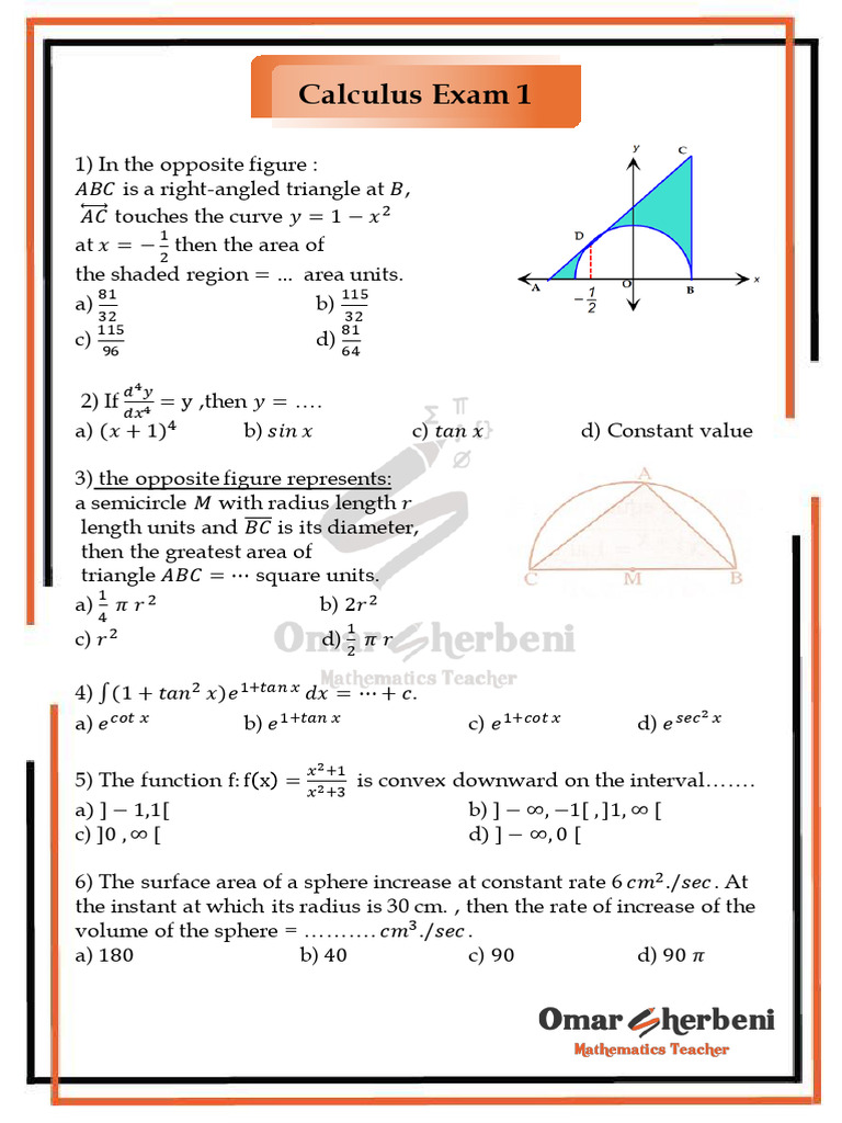 53286_calculus Exams 1 | PDF | Area | Tangent