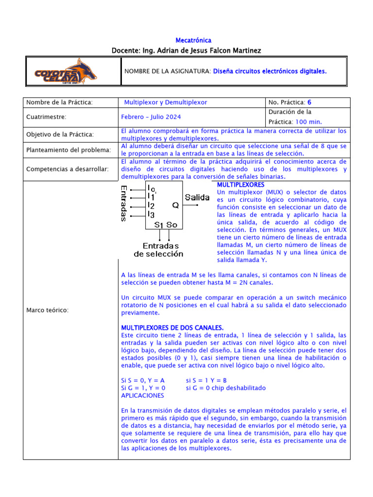 Practica 2 Del 2do Parcial Multiplexor Digital | PDF | Electricidad | Ingenieria Eléctrica