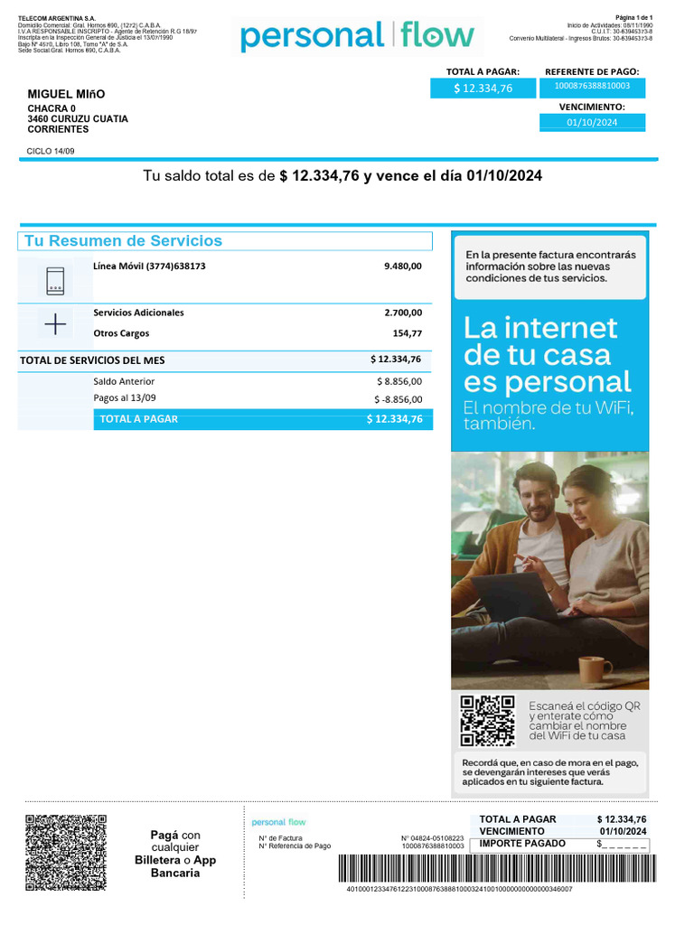 Factura Telecom Argentina: Total y Vencimiento | PDF | Economias | Pagos